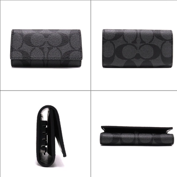 Coach | Accessories | 4 Ring Key Case In Signature Coach Charcoalblack ...